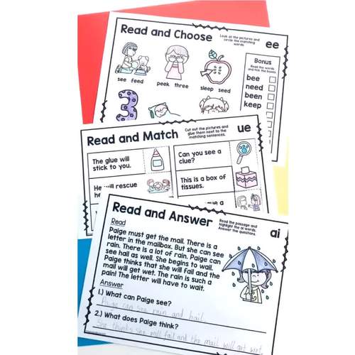 Vowel Teams Long Vowel Reading Passages ai ay ea ee ie oa oe ue ui