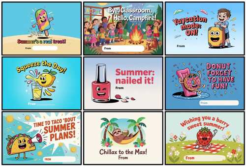 Summer Gift Card Postcards End of School Year Fun Tag Greeting Card ...