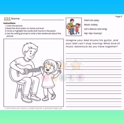 Father's Day Coloring Pages | Rhyming | Writing Prompts | Easy Prep ...