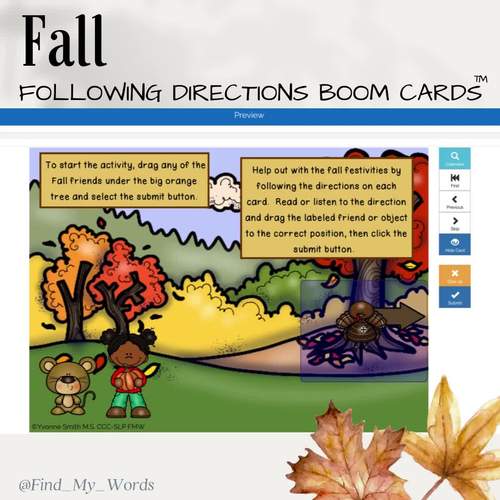 Following Directions With Prepositions Digital Boom Cards | Fall