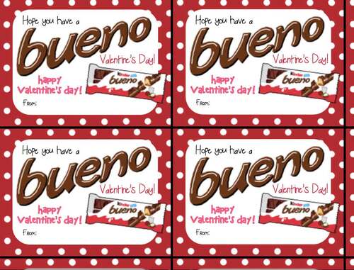 Kinder Bueno Chocolate Valentine's Day Gift Tag- Hope you have a Bueno...