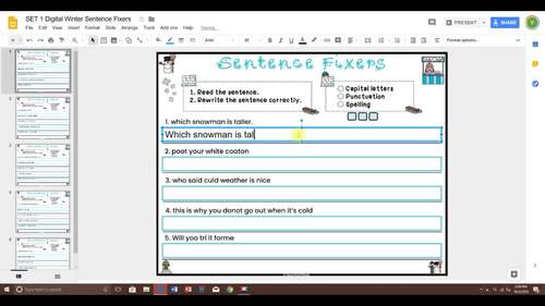 BUNDLE Fall and Winter Sentence Fixers for Google Clasroom | Distance ...