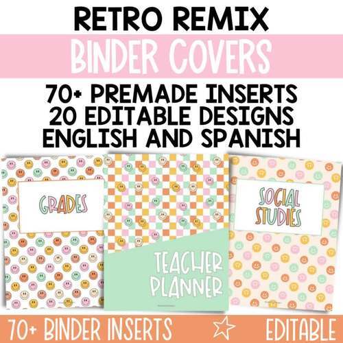 Editable Retro Binder Inserts for Teachers / English and Spanish Binder ...