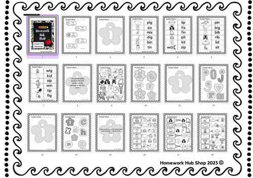 Short i Vowel CVC Word Workbook or Activity Book (Black and White Version)