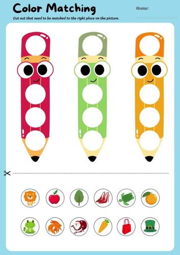 Color Activities Worksheets Matching Pictures and Words for ...