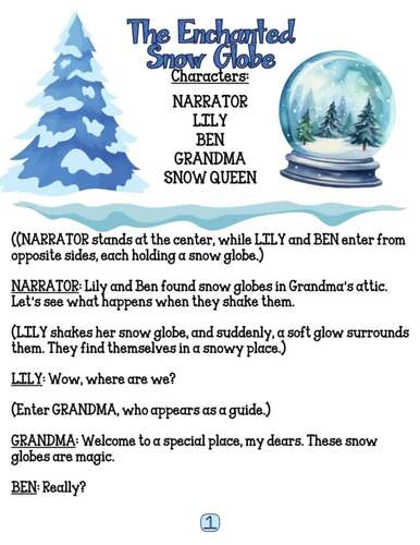 Winter Reader's Theater Enchanted Snow Globe Fluency Grade 1 ELA February
