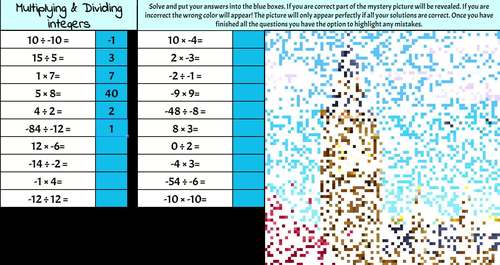 Multiplying and Dividing Integers Pixel Art by Pick Up and Go Resources
