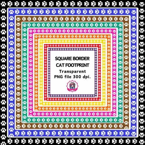 Square Border Cat Footprint Design Clipart - 300 DPI | Frames ...