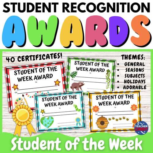 Student of the Week Awards Student Recognition Certificate Back to School