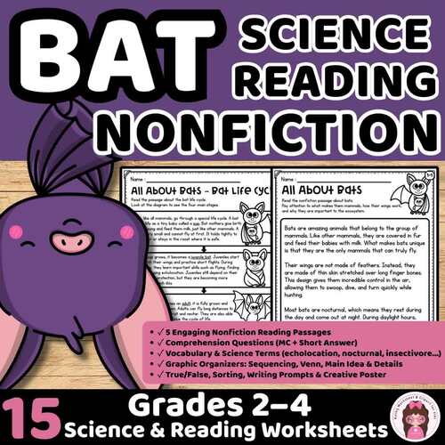 Bat Science Reading Nonfiction Pack | Grades 2-4 Passages & Activities