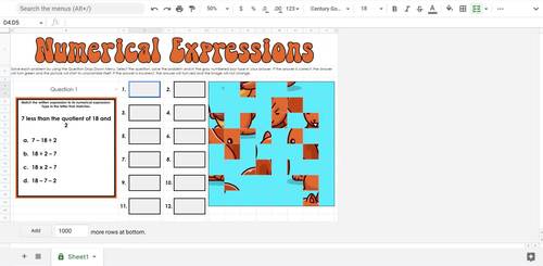 Numerical Expressions Digital Mystery Puzzle Pixel | 5.OA.2 | TPT