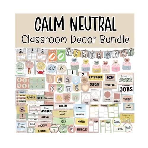 Calm Neutral Classroom Decor Bundle Boho Classroom Decor Bundle Editable