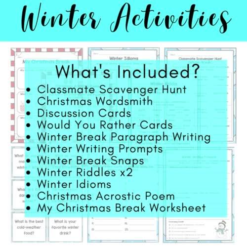 Winter and Christmas Activities for Elementary Students | NO PREP