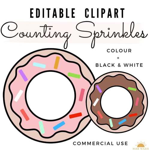 Donut Clipart - Counting Donut Sprinkles - Editable - Commercial Use