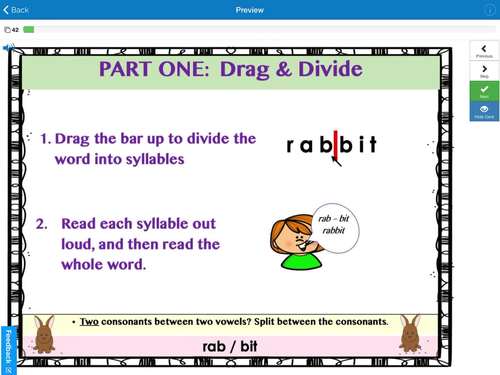 Rabbit Rule Syllable Division BOOM CARDS | short vowel words Orton ...