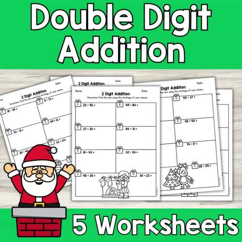 Christmas Double Digit Addition Worksheet Bundle (Problems include ...