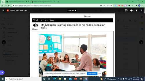 WIDA ESL Listening Progress Monitoring Practice 6th-8th gr Intermediate ...