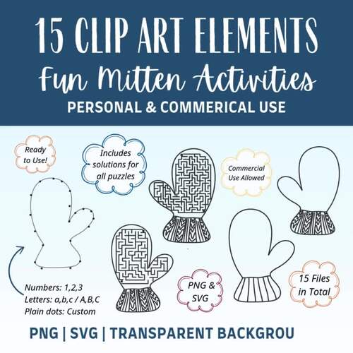 Winter Mitten Activities Clipart - Educational Worksheet Helpers - January
