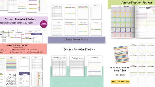 Printable Service Provider Planner - Muted Rainbow Stripe | TPT