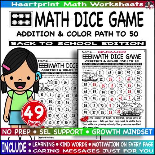 Race to 50 Math Game | addition to 50 | color path math dice game Pack ...