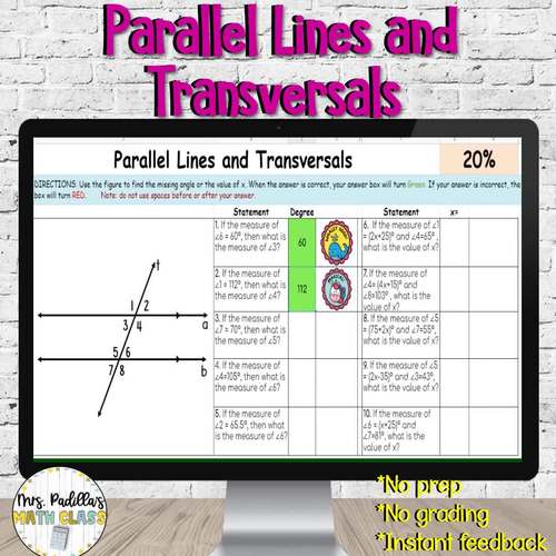Parallel Lines and Transversals Digital Activity by Mrs Padillas Math Class