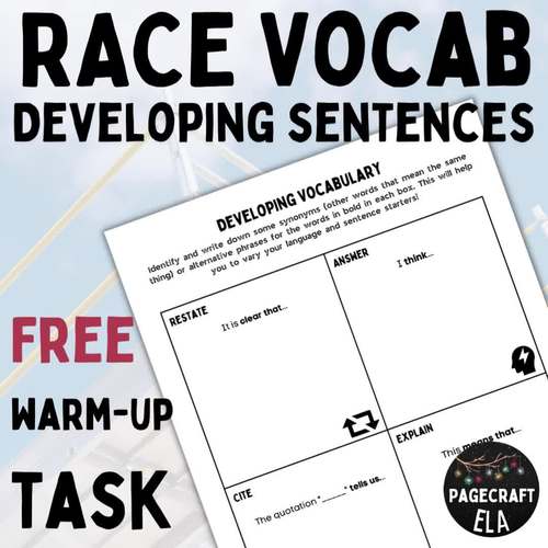 RACE Vocabulary Development | Sentence Starters | Synonyms | FREE
