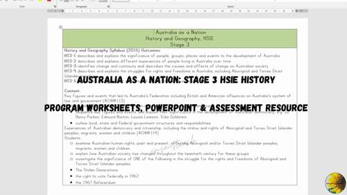 Australia as a Nation: Stage 3 HSIE History Program Worksheets, PPT ...