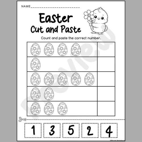 Easter Cut and Paste Counting 1–5 Worksheets for Pre-K & Kindergarten