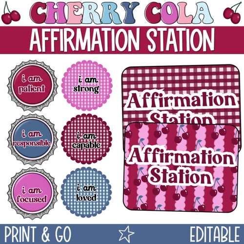 Cherry Bows Affirmation Station for Classrooms Editable Coquette ...