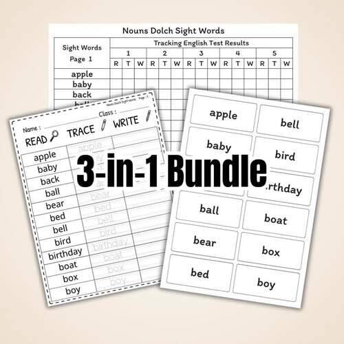 Dolch Sight Words Nouns For Pre-K - 3rd Bundle: Read, Trace, Write ...