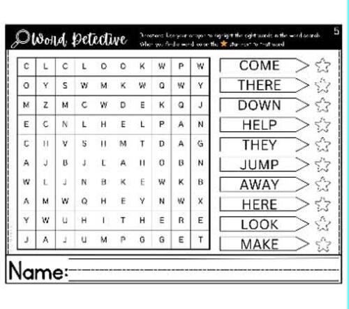 Sight Words Activity: Word Detective, Early Finisher for PreK to 1st Grade