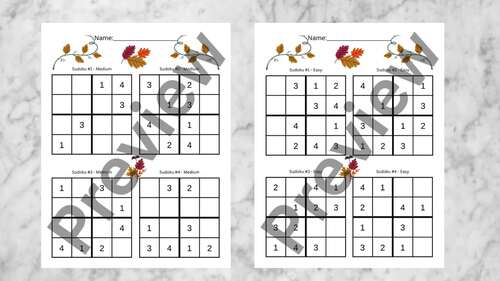 Fall-Themed 4x4 Sudoku Puzzles | No-Prep Logic & Critical Thinking Activity