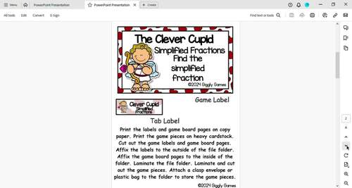 Giggly Games The Clever Cupid Simplified Fractions File Folder Game