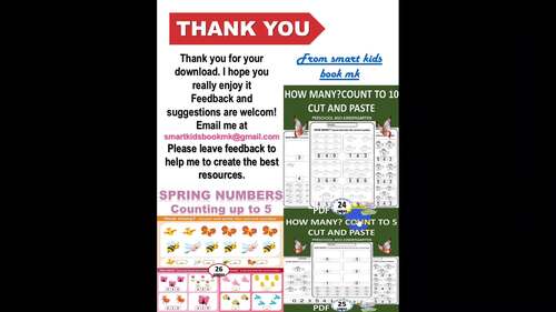 How many? spring Math Cut and Paste count Numbers to 5 review worksheets