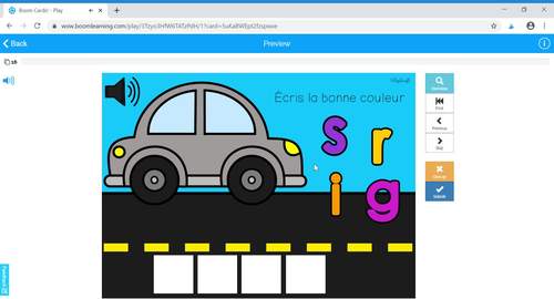 Distance Learning • FRENCH BOOM CARDS • J'écris les couleurs avec AUDIO