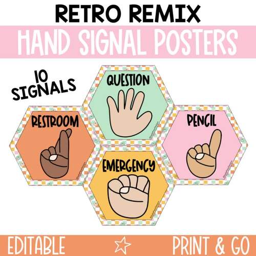Retro Hand Signal Posters / Editable Hand Signal Posters / Retro Remix