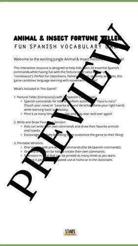 Jungle Animal & Insect Fortune Teller: Fun Spanish Vocabulary Game!