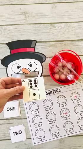 Feed the Snowman - Counting / Subitizing Dice & Number Words 1 - 12
