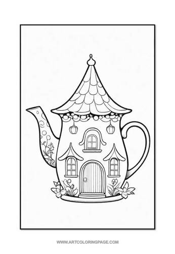 Floral Teapot Fairy Houses for Kids Vol 1 – A Whimsical Coloring Adventure