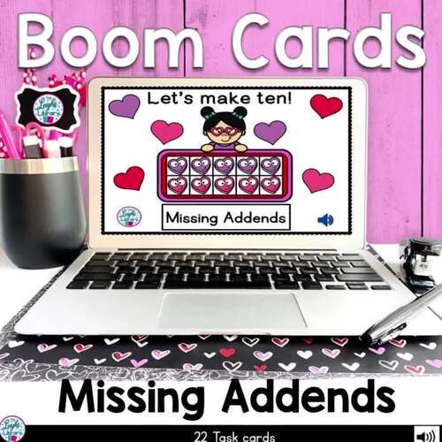 Boom Cards™ Valentine Missing Addends, Using Ten Frames to Make 10