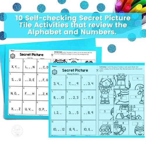 Winter Alphabet and Numbers Print and Digital Secret Picture Puzzles