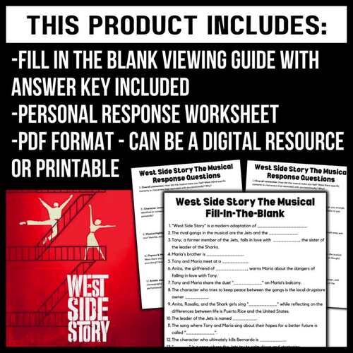 West Side Story Musical: Fill In The Blank Viewing Guide & Response Worksheet