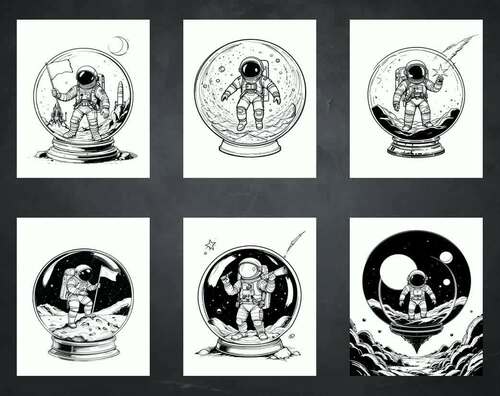 Space Astronaut in Glass Ball Coloring Book - Cosmic & Imaginative