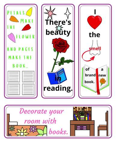 Multi-Themed Printable Bookmarks (full color 4-packs, six different themes)