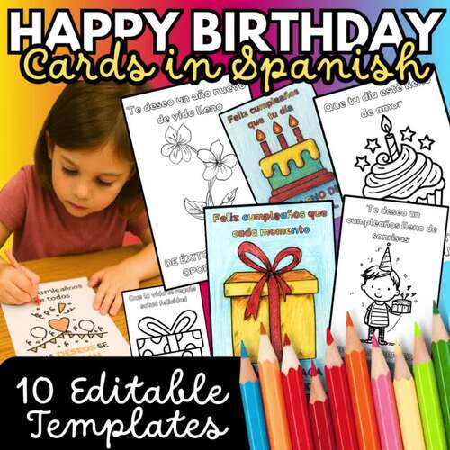Happy Birthday Card Spanish Printable Coloring Cards Editable Tarjetas ...