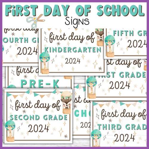 First Day of School Sign, Preschool to Fifth Grade by Hippo and Kiwi