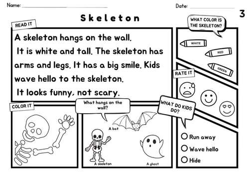 October Reading Comprehension Passages for K & 1st Grade, Comic, Halloween