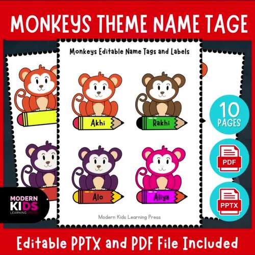 Monkeys Editable Name Tags and Labels - Editable PPTX, PDF | TPT