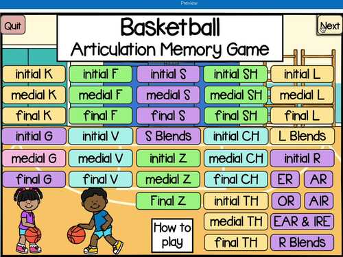 Basketball Articulation Memory Games Boom Cards™ Speech Therapy Digital ...