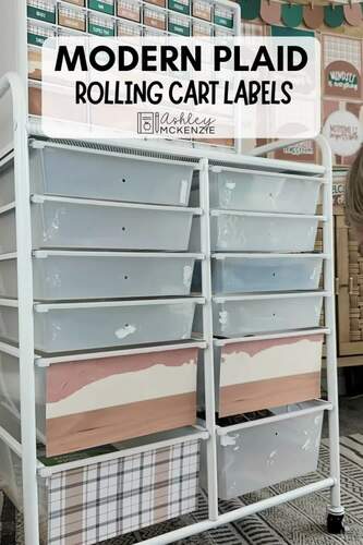 Modern Plaid Classroom Decor | Rolling Cart Labels - Editable! | TPT